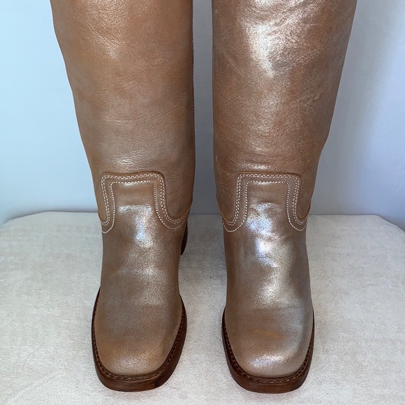 Frye | Shoes | Frye Campus Boots 4l New Metallic Silver Gold Tall ...